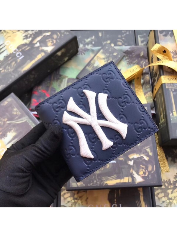 Replica Gucci Blue Signature Bi-fold Wallet With New York Yankees Patch